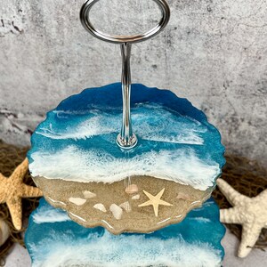 3 Tiered Cake Tray, Ocean Beach Serving Stand, Sand & Shells With ...
