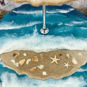 3 Tiered Cake Tray, Ocean Beach Serving Stand, Sand & Shells With ...
