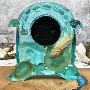 Blue Shelf Clock With Ocean Shells & Crab Claw, Unique Tabletop Resin ...