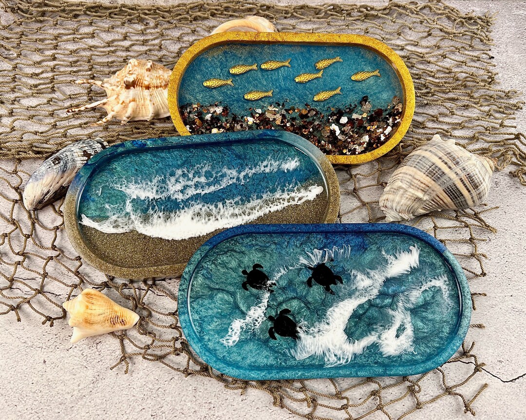 Ocean Lover Trinket Trays, Real Sand Ocean Beach Jewelry Dish, Swimming ...