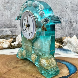 Blue Shelf Clock With Ocean Shells & Crab Claw, Unique Tabletop Resin ...
