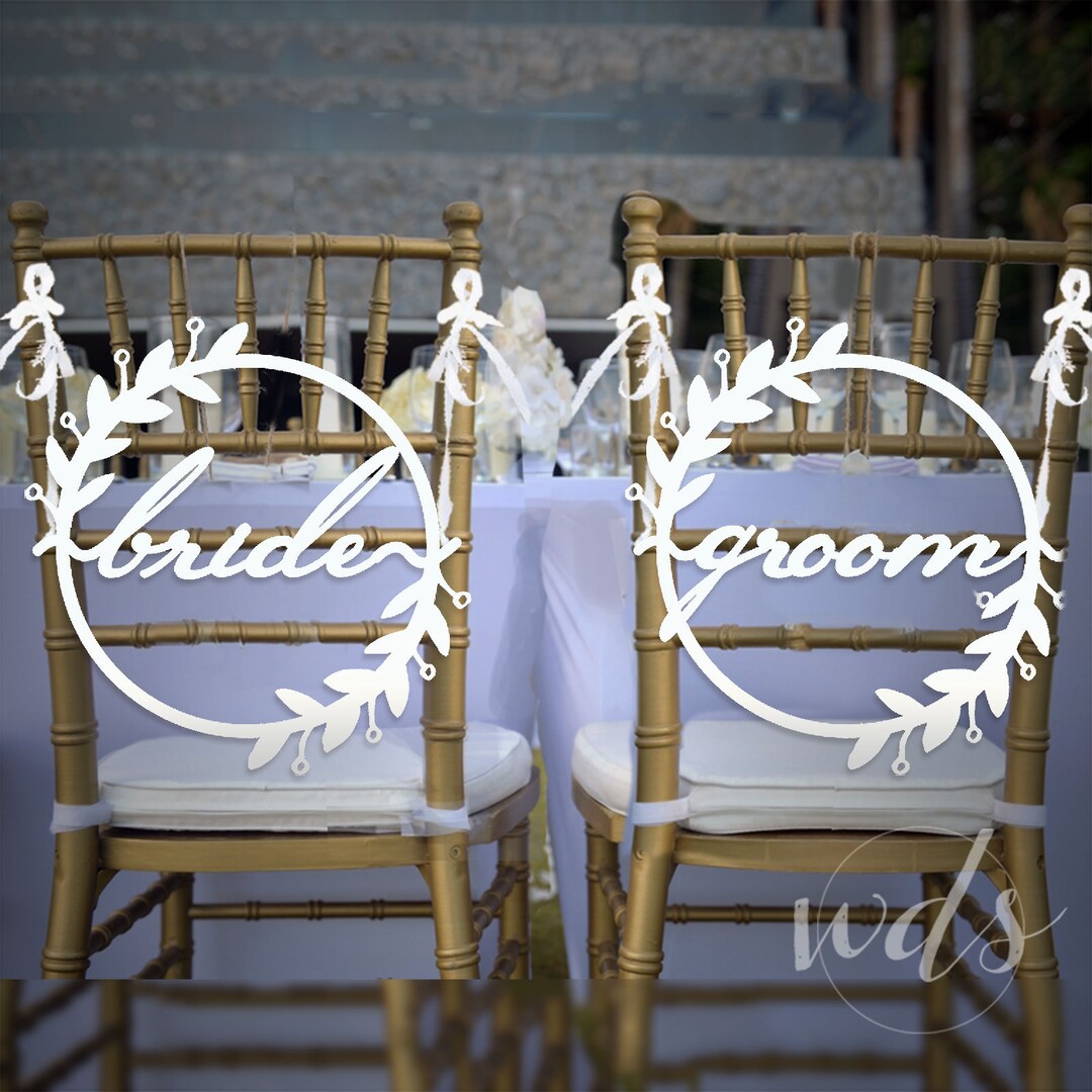 Bride Groom Chair Signs, 11in. Vintage Script Wedding Reception Decor ...