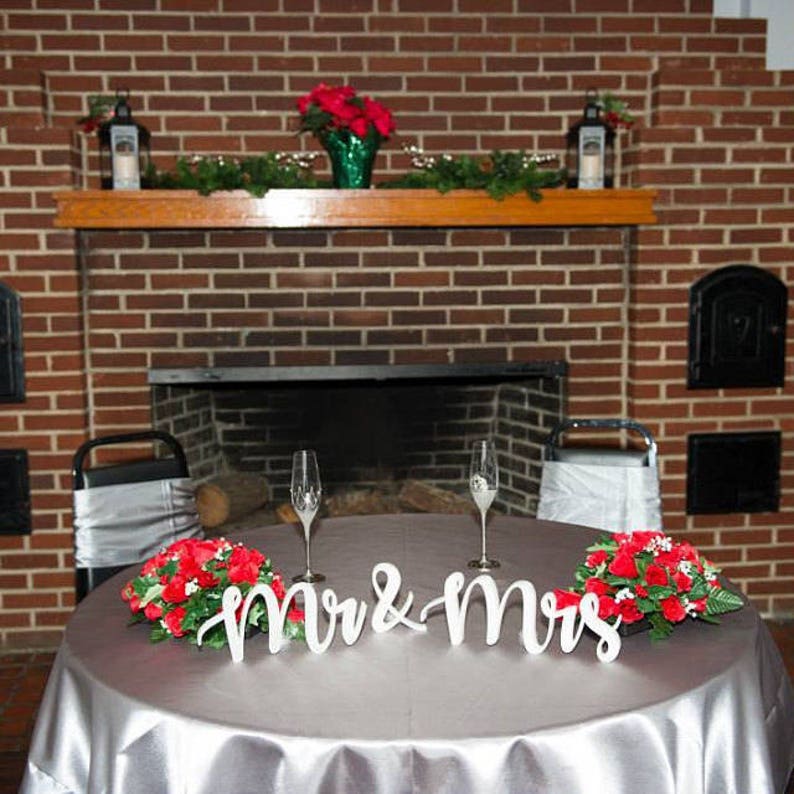 Mr & Mrs Sign, 5in. Vintage Script Rose Gold Sweetheart Table Wedding ...