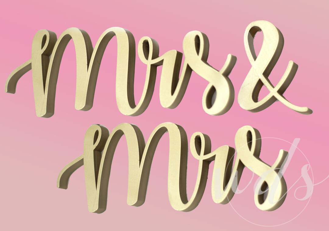 Mrs and Mrs Sign, 5in. Vintage Script Sweetheart Table Wedding ...