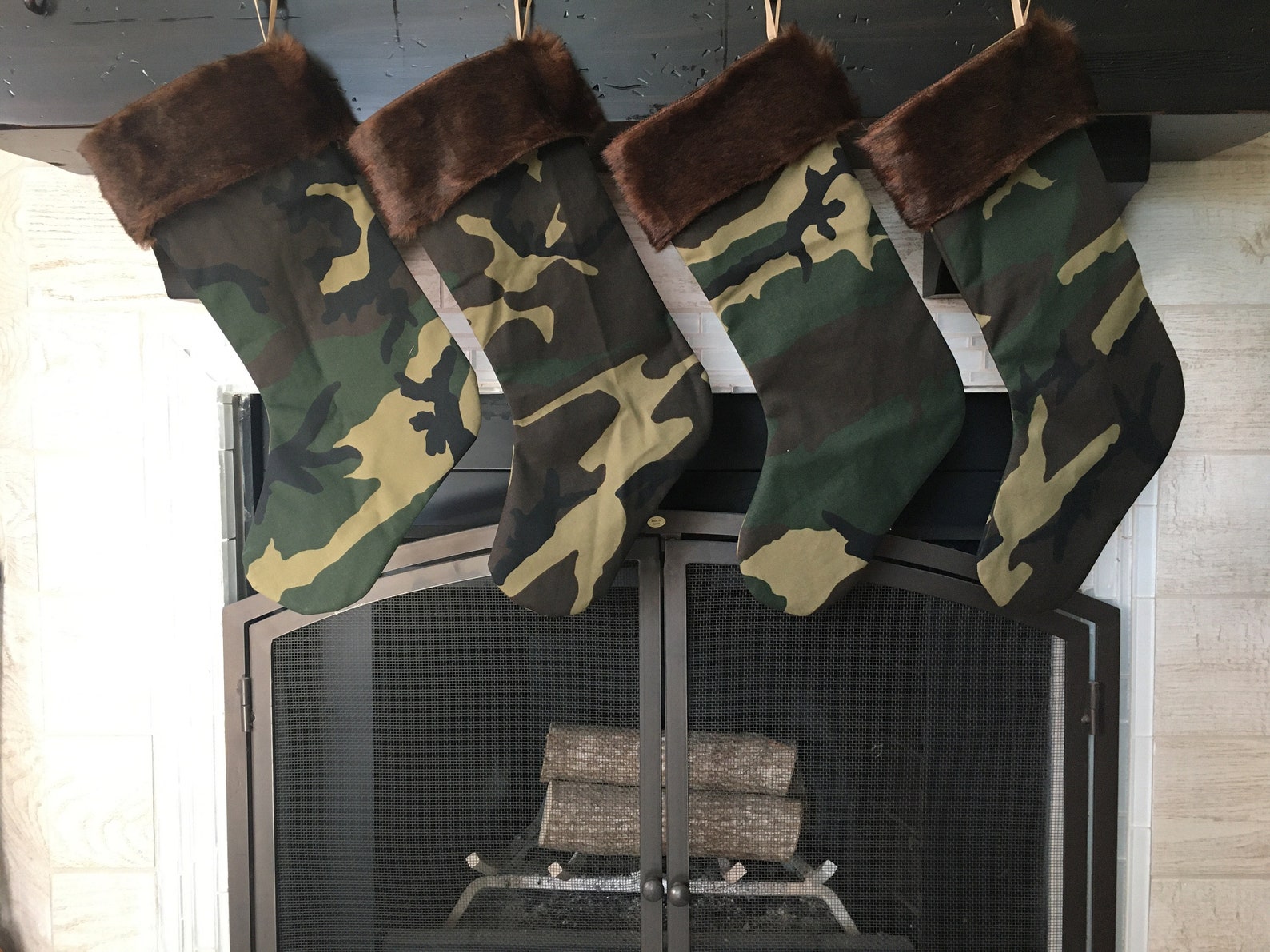 Camouflage and fur stockings /Hunting cabin stockings/ Country | Etsy