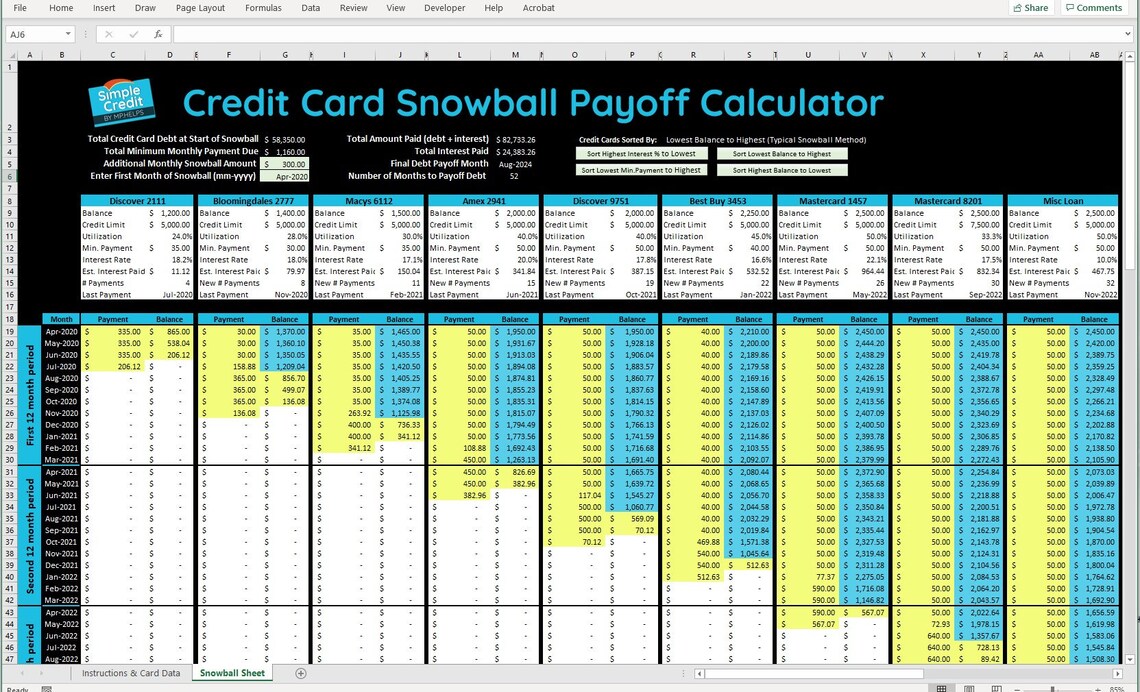 Credit Card Snowball Calculator Worksheet - Etsy