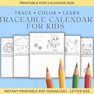 2026 Traceable Kids Calendar Printable | Preschool & Kindergarten ...