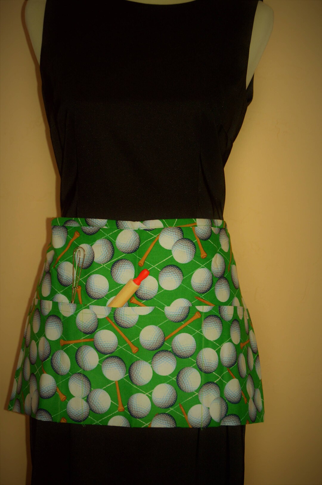 Golf Ball Half Apron With Pockets, Green, White, Server Apron, Gifts ...