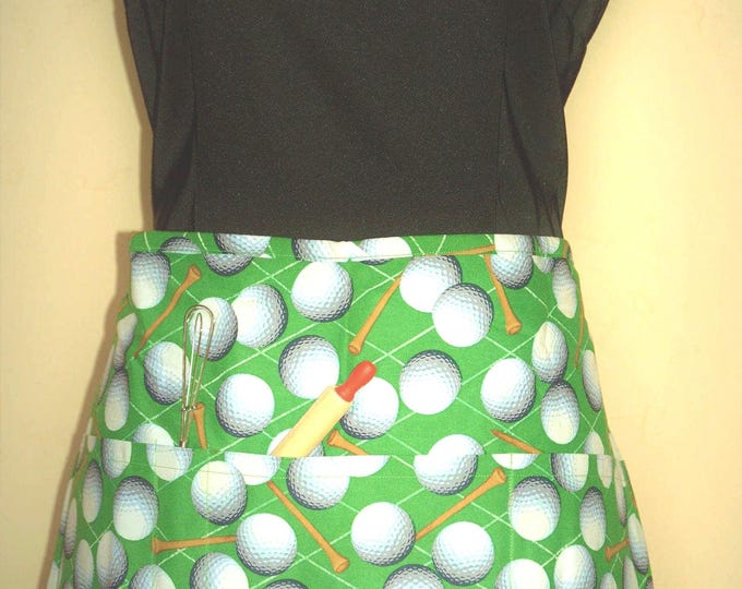 Golf Ball Half Apron With Pockets, Green, White, Server Apron, Gifts ...