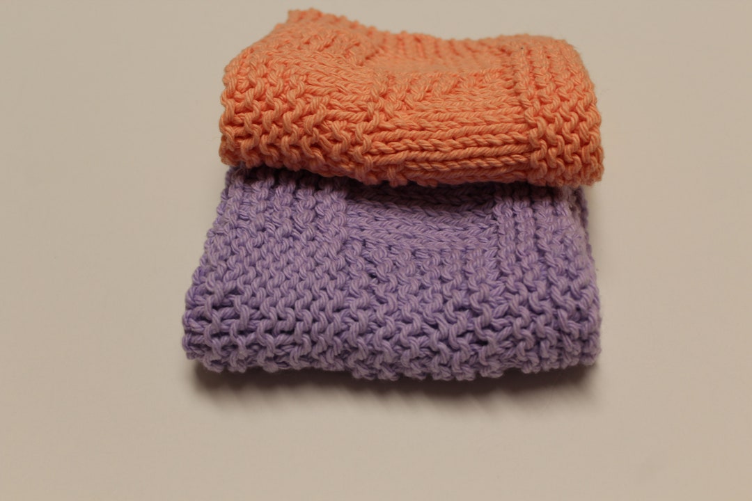 Two Cotton Hand-knitted Dishcloths, Face Cloths, Dishrags. Free Ship ...