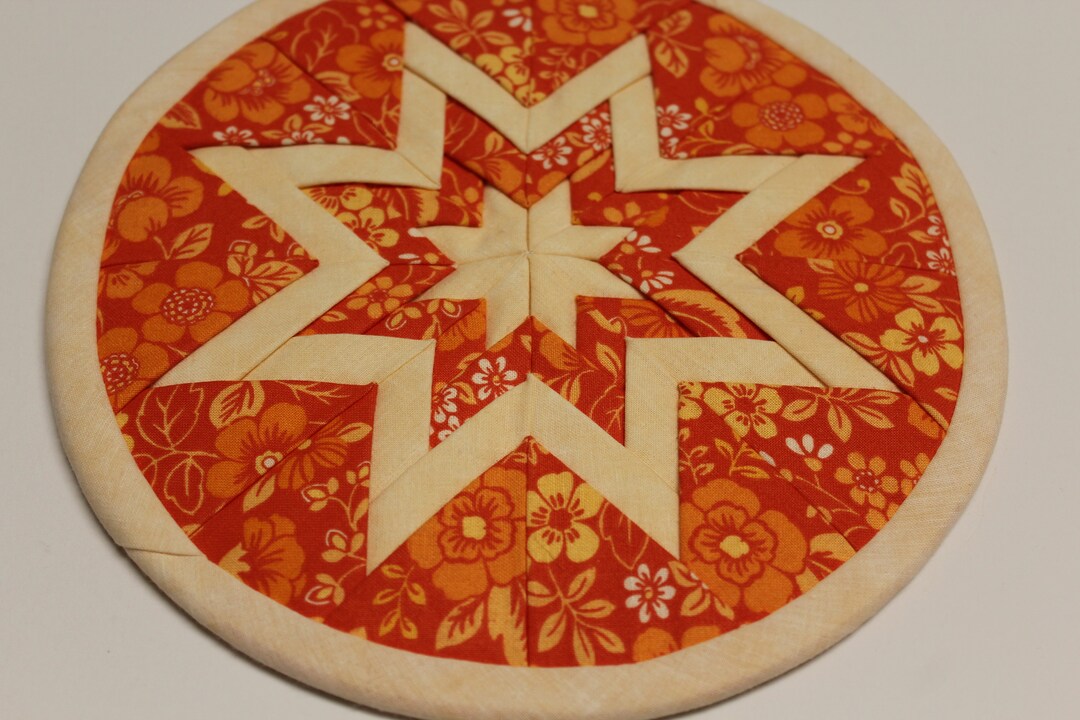 Orange Floral Quilted Amish Star, Folded Star Hot Pad, Pot Holder, Trivet - Etsy
