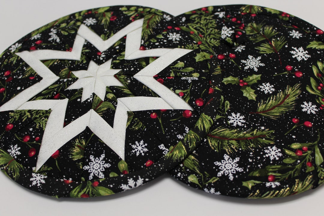 Hot Pad Holly, Pine & Snowflake Amish Star, Folded Star, Quilted Table ...