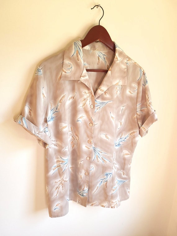 Vintage 1970's Camp Loop Collar Button Front Floral S… - Gem