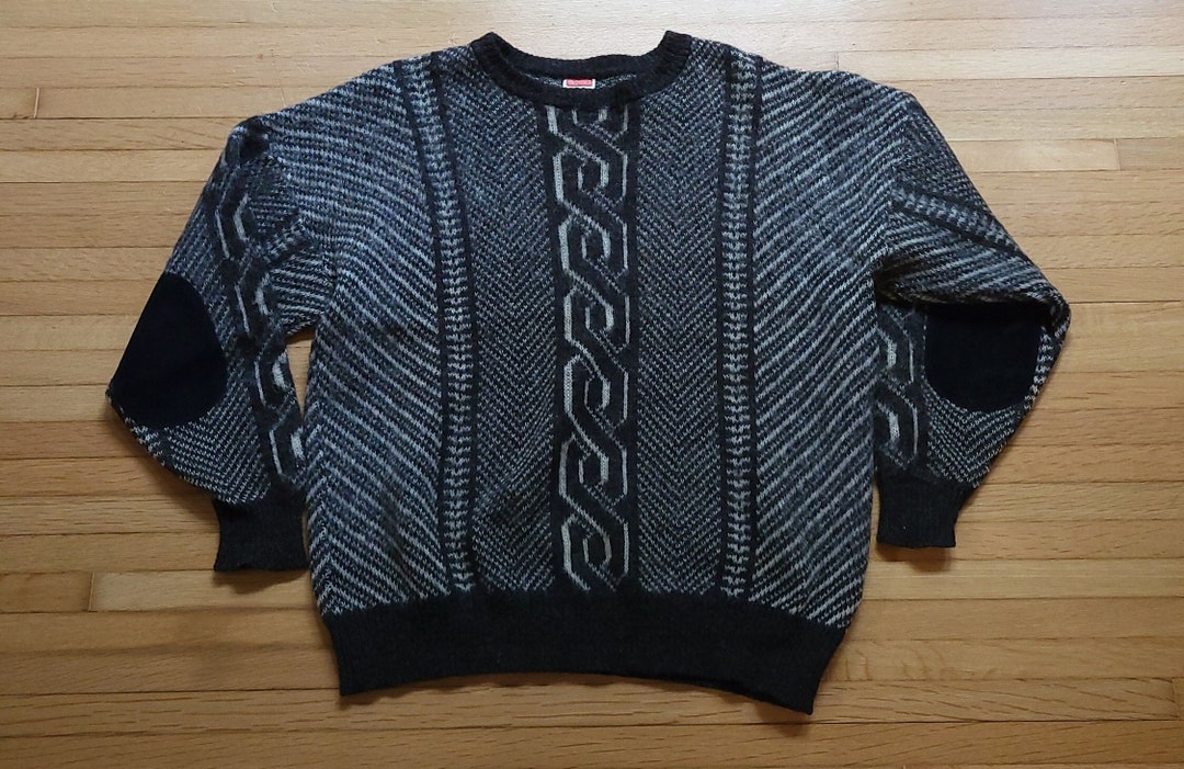 Vintage 1980's Samband Icelandic Knit Wool Sweater / XL / Suede Elbow ...