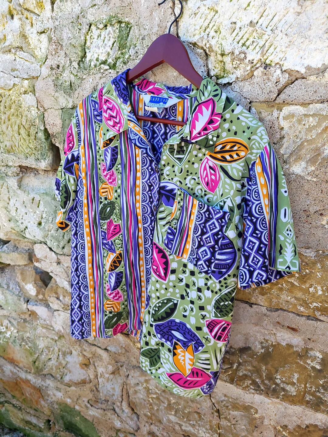 Vintage 1980's to 1990's Patterned Thin Button Front Shirt / Women's L ...
