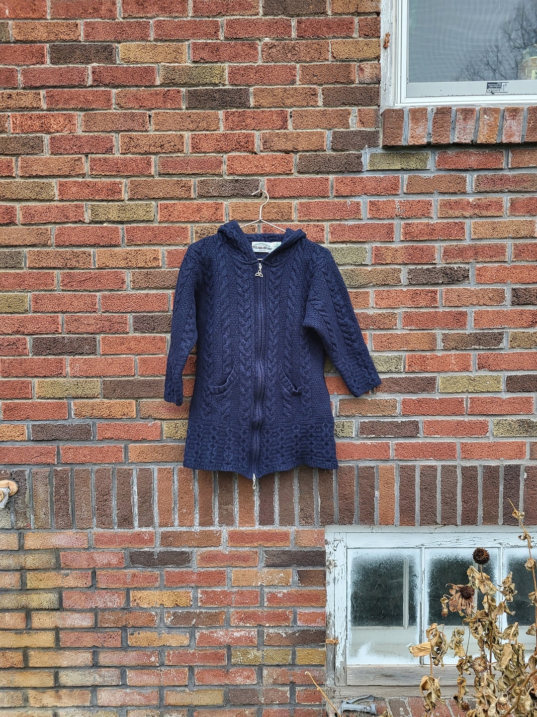 Vintage Aran Craft Cable Hand Knit Wool Cardigan Hooded Long Sweater ...