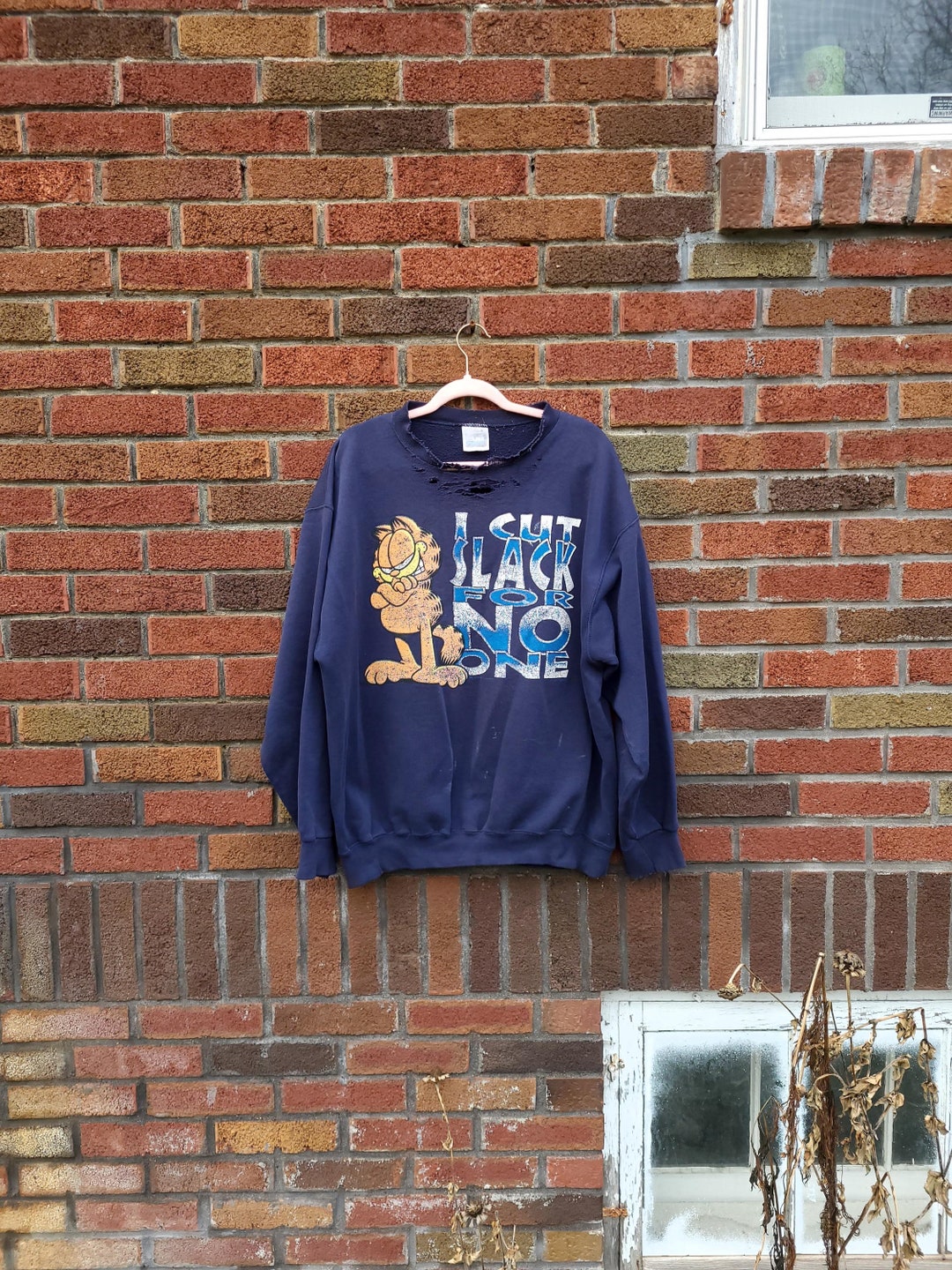 Vintage 1990's Garfield Cartoon Thrashed Distressed Graphic Sweatshirt ...
