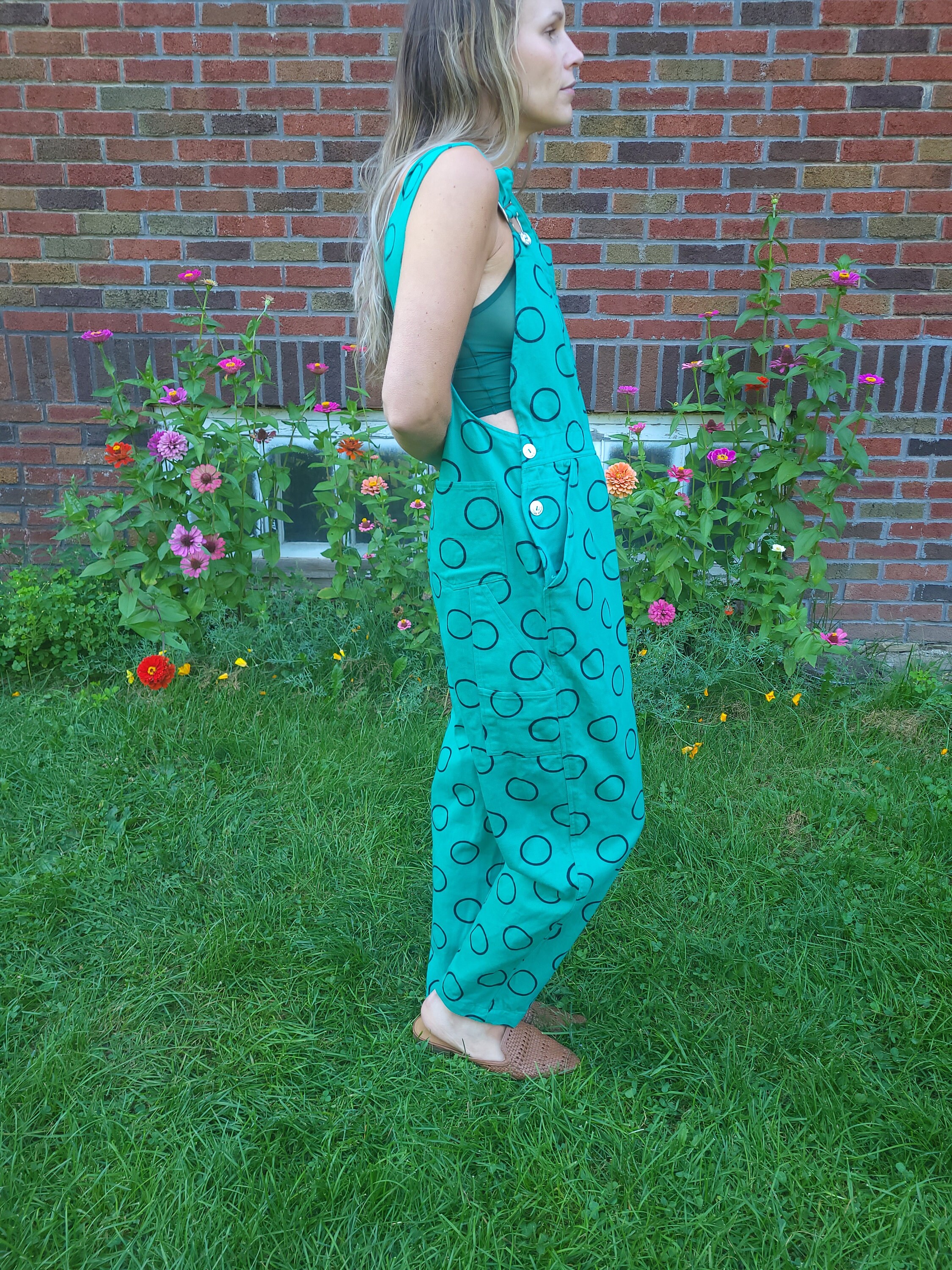 Vintage 1990's Green Patterned Overalls / Women's M / Bibs Adjustable ...