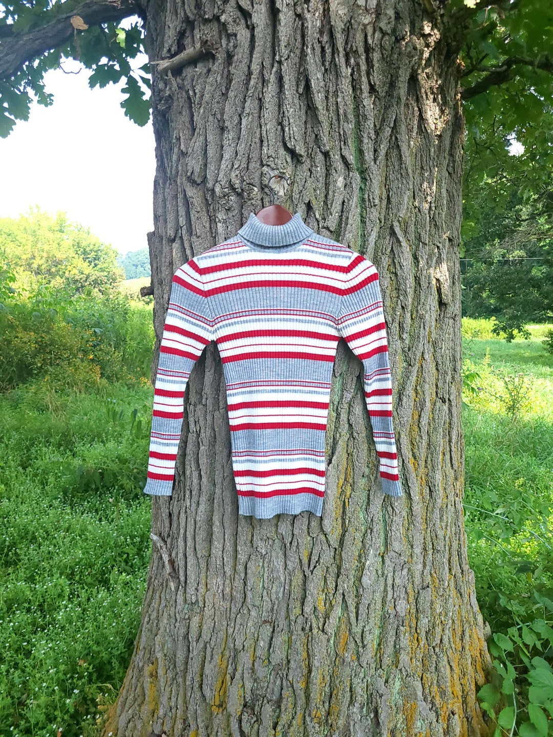 Vintage 1970's Women's Ribbed 1/4 Zip Striped Stretch Pullover Sweater ...