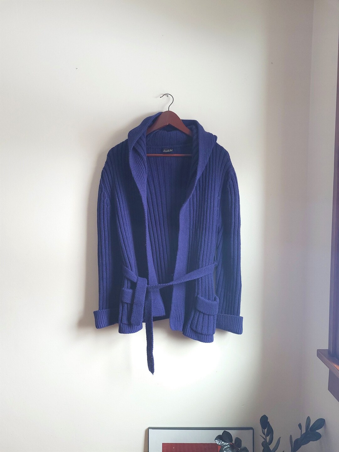 Vintage 1970's Chunky Ribbed Shawl Cardigan Belted Sweater / M to L - Etsy