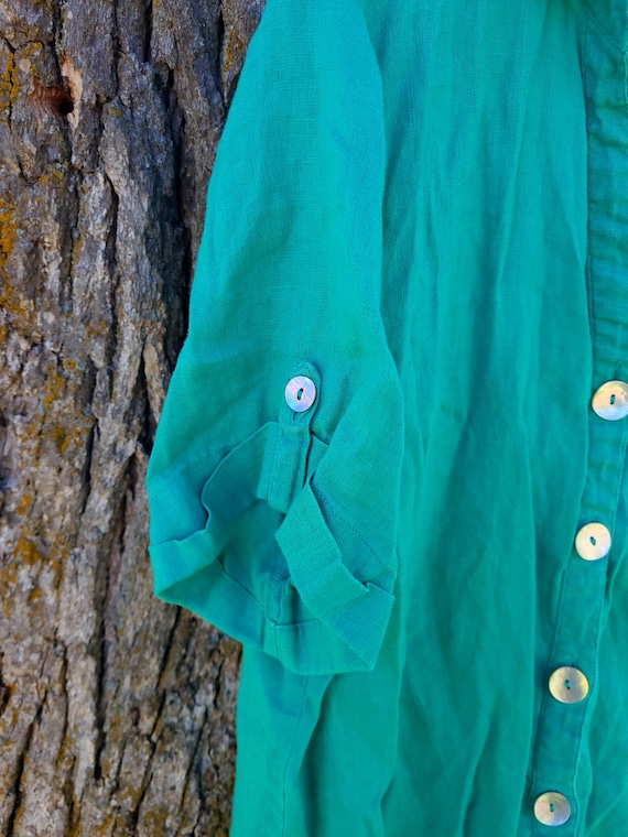 Early 2000's Green Linen Button Front Shirt / L - Gem