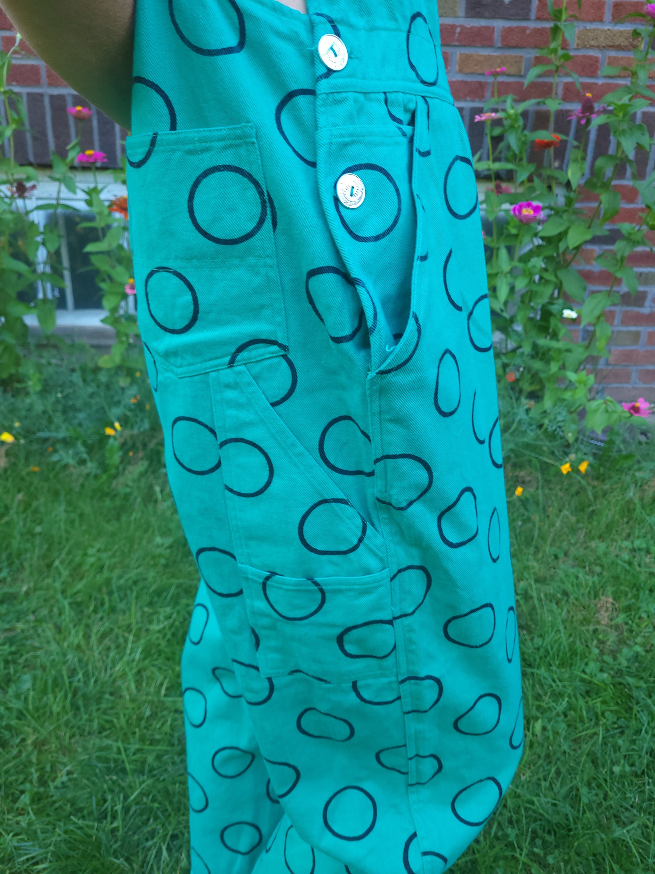 Vintage 1990's Green Patterned Overalls / Women's M / Bibs Adjustable ...