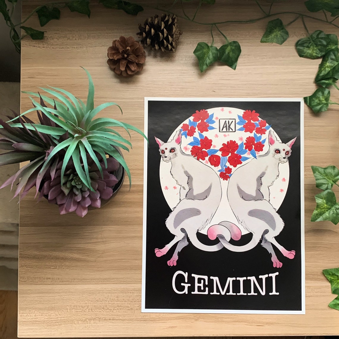 Zodiac Horoscope Sign Gemini Animal Astrology Cat Art Print | Etsy