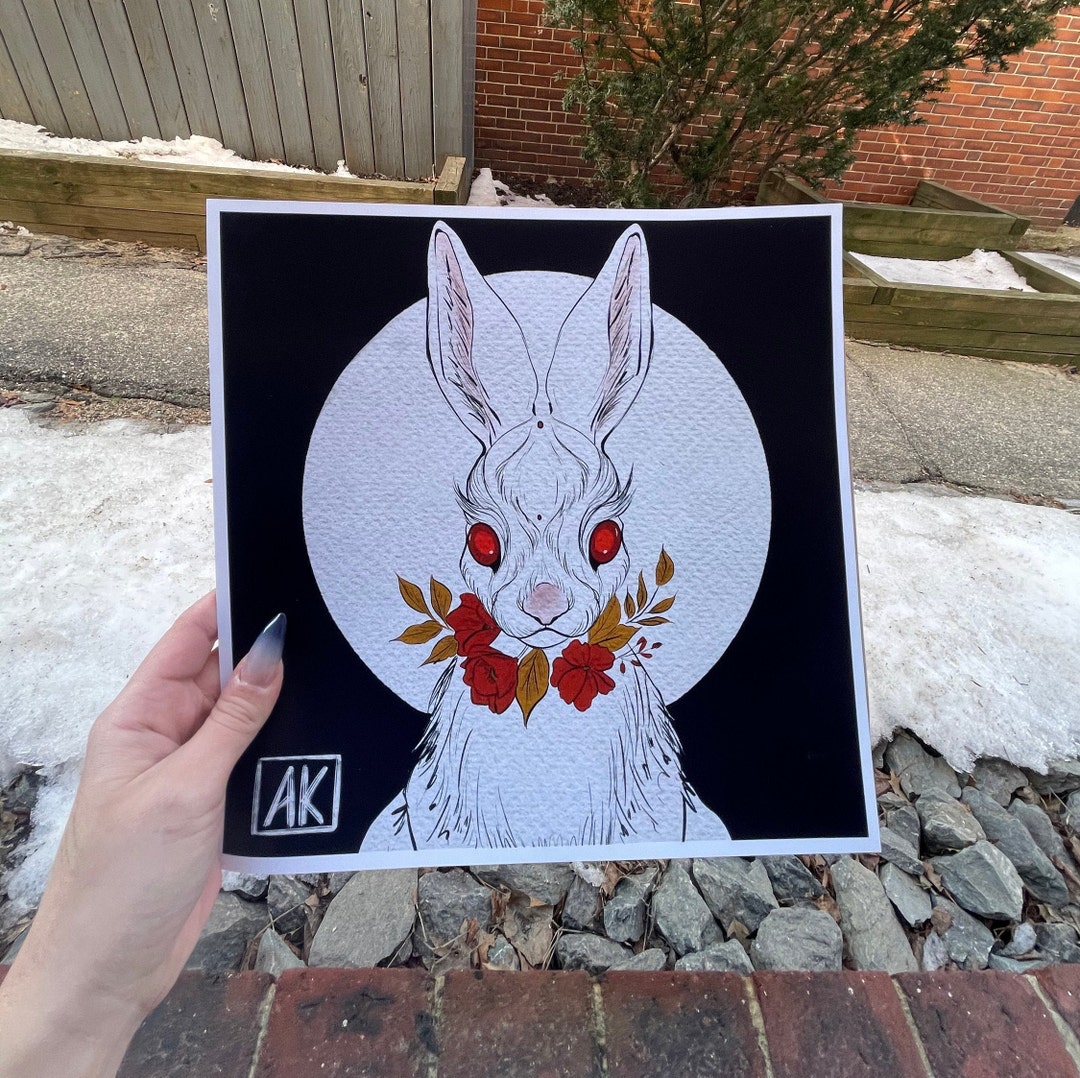 Rabbit art print, Witch decor wall art, gothic bunny art print and wall ...