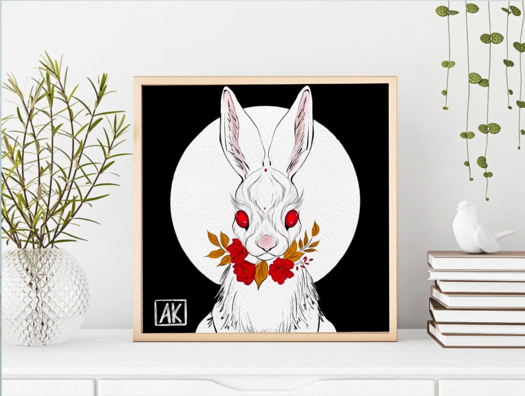 Gothic Art, Bunny Art Print, Wiccan Decoration, Creepy Bunny, Rabbit ...