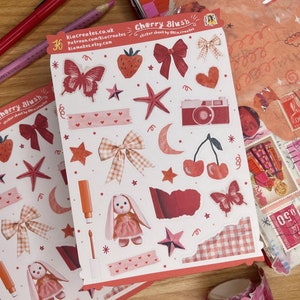 Aesthetic Journal Stickers | Cherry Red Junk Journal Sticker Sheet ...