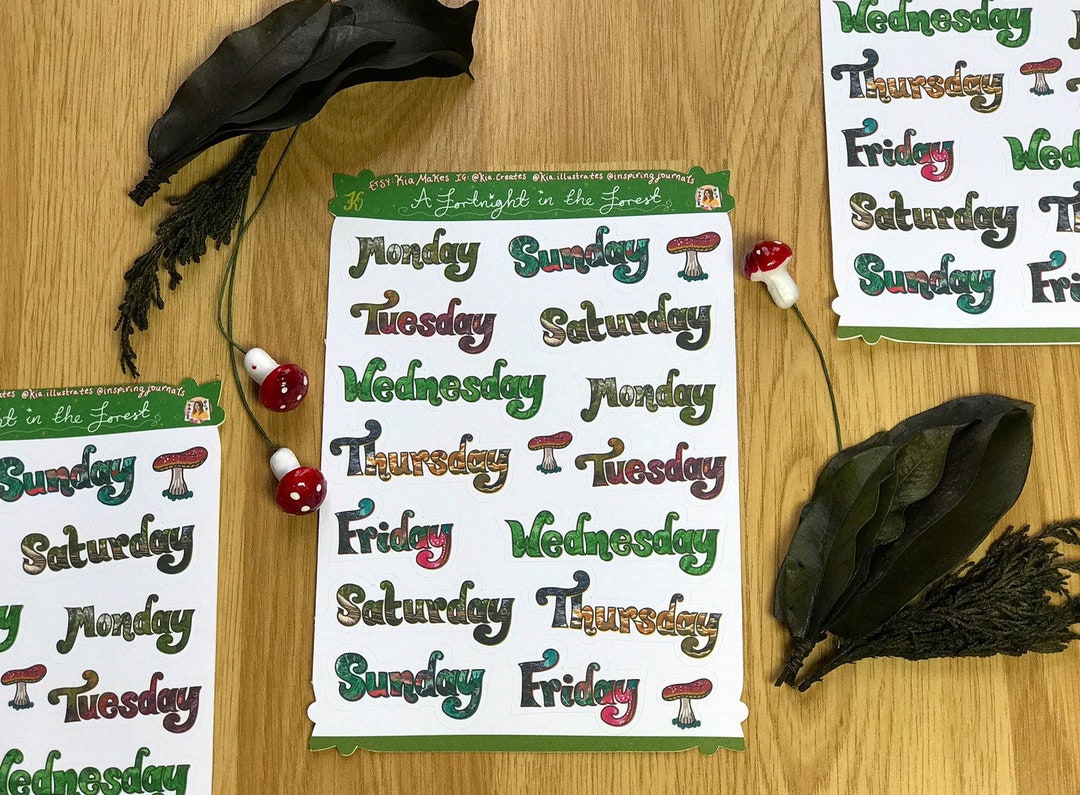 Cottagecore Day of the Week Stickers Forest Weekly Planner - Etsy