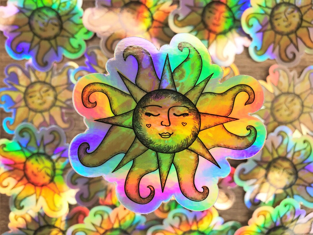 Sun Sticker Holographic Sun Sticker Holographic Sticker Vinyl Sticker ...