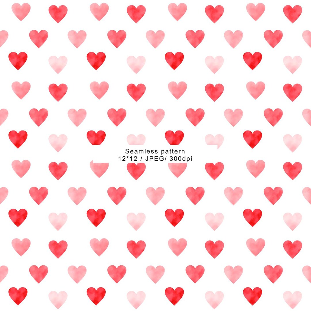 Valentine Red Heart Seamless Pattern,watercolor Hearts Digital Paper ...