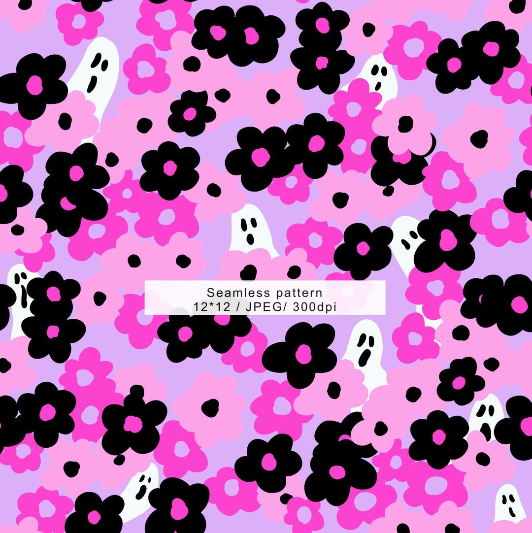 Pink Halloween Ghost Floral Seamless Pattern,cute Ghost Hot Pink ...