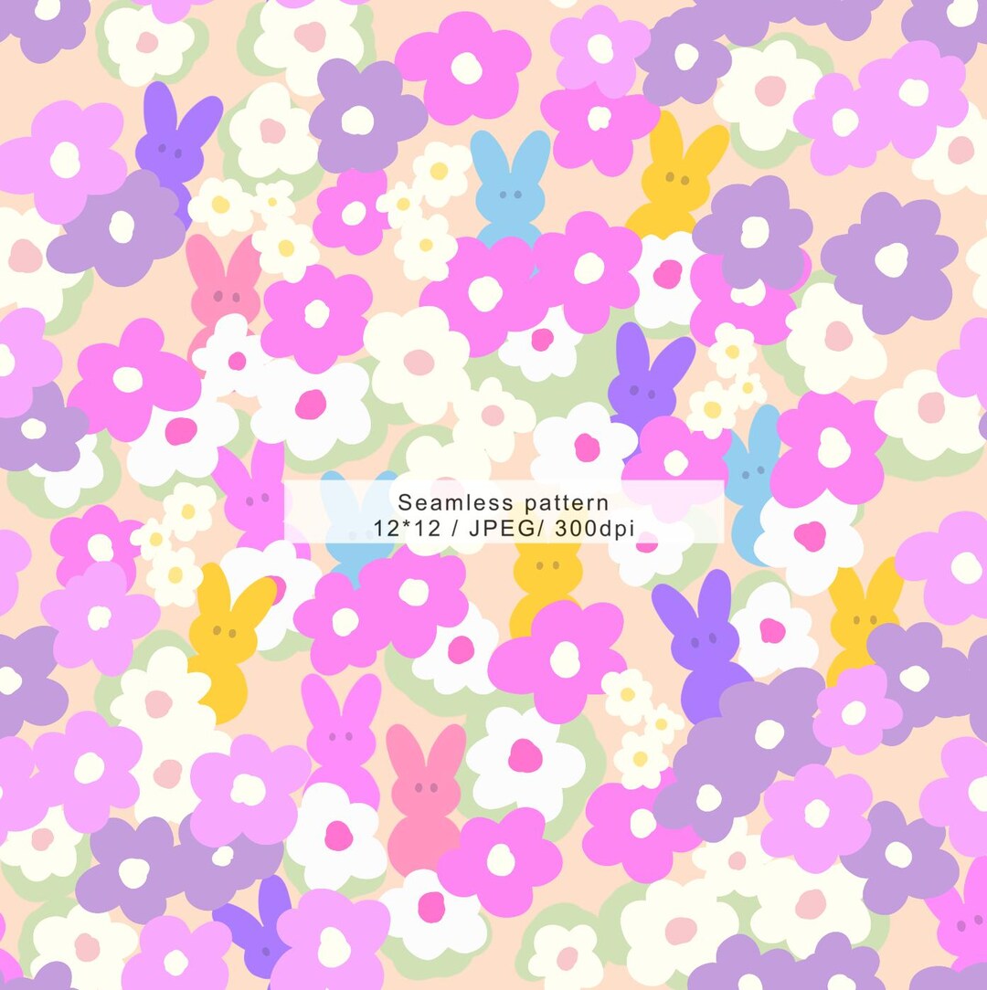 Easter Bunny Floral Seamless Pattern,spring Pastel Flowers Background ...