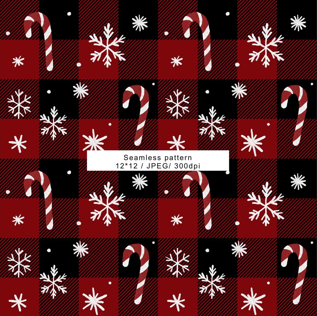 Christmas Plaid Seamless Pattern,candy Cane Snowflake Digital Paper,red ...