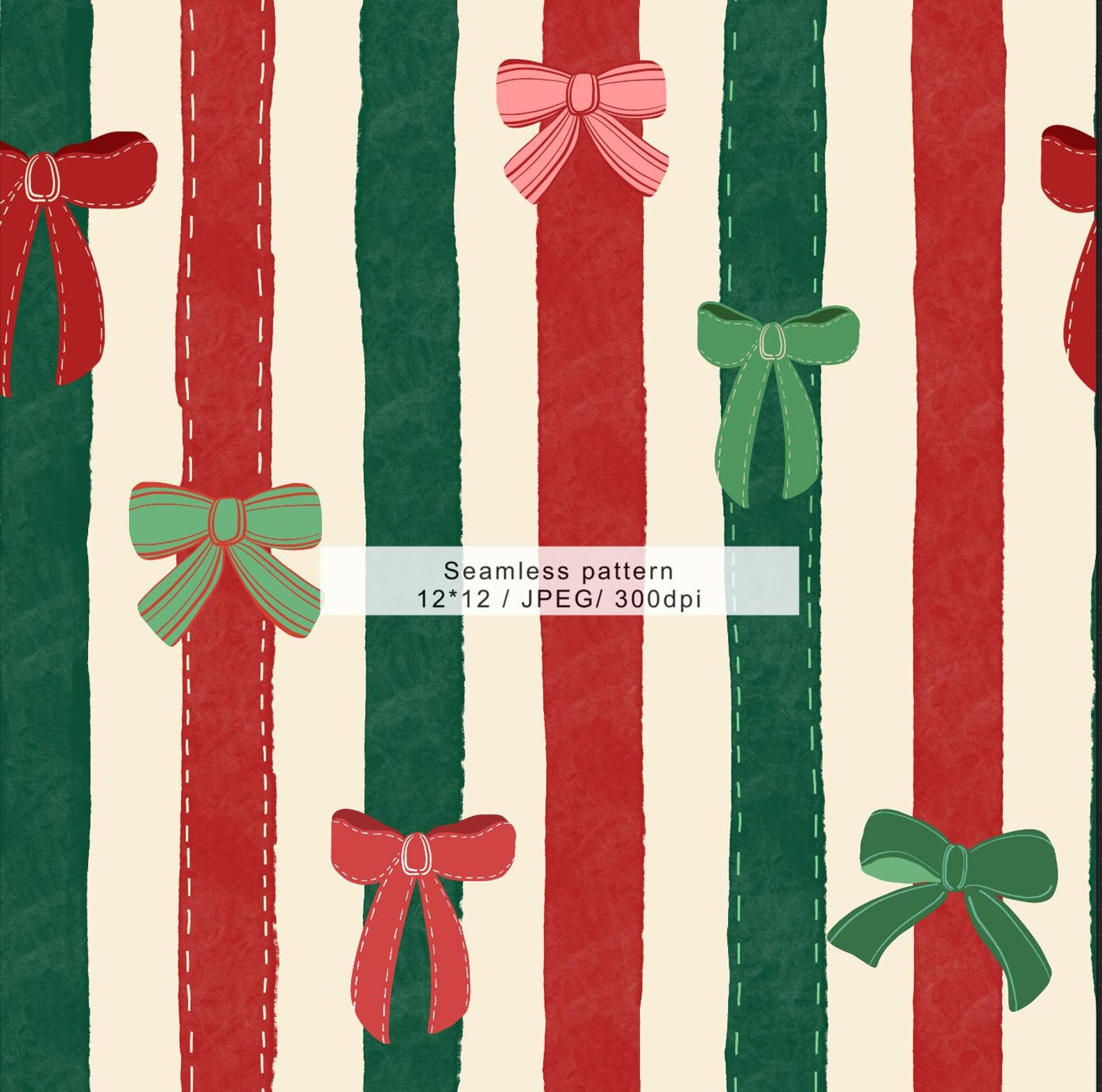 Christmas Striped Bow Seamless Pattern ,coquette Red Green Holiday ...