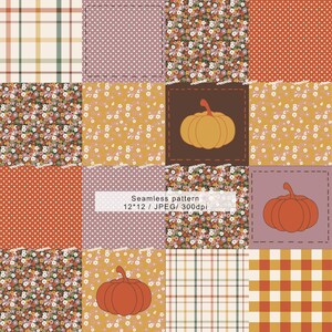 Boho Fall Patchwork Seamless Pattern,plaid, Floral ,gingham Pattern for ...