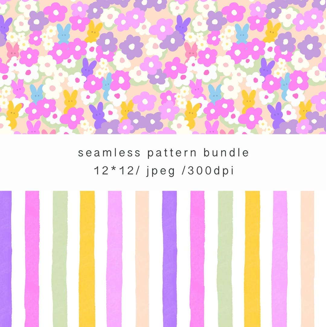 Easter Bunny Floral Seamless Pattern Bundle ,spring Pastel Flowers ...