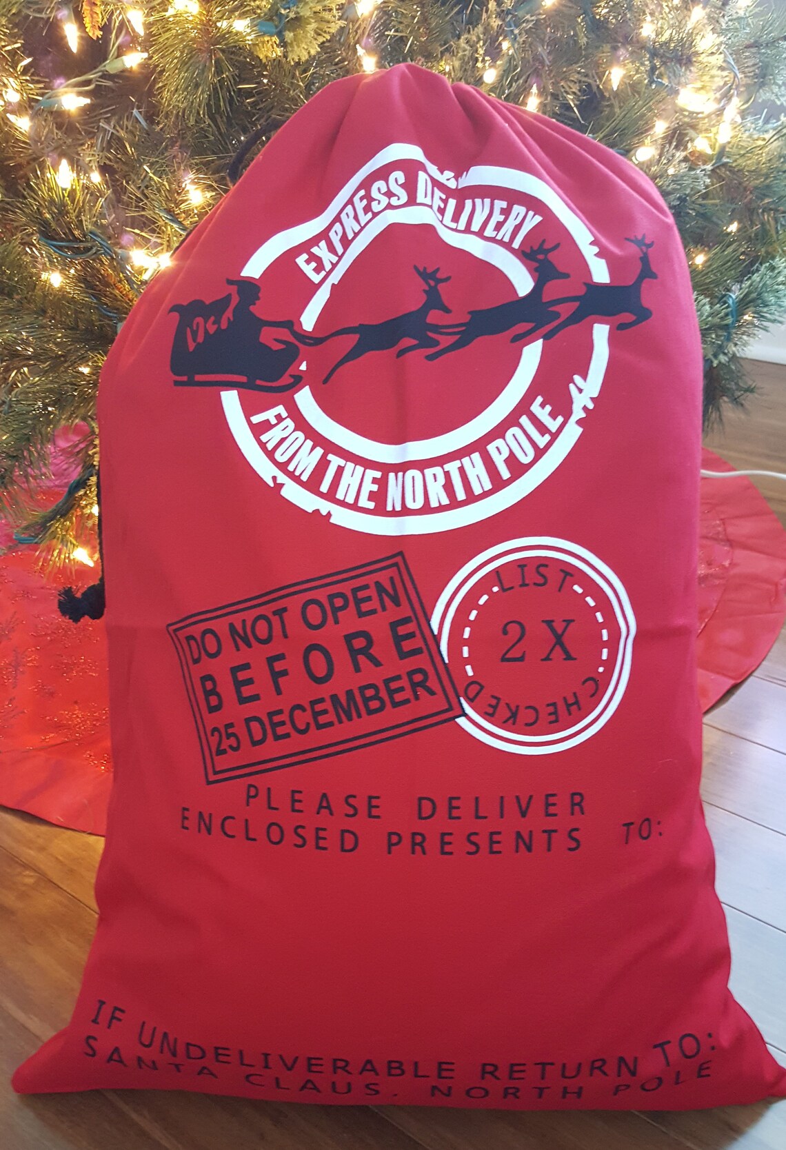 Santa Sack Red With Sleigh Santa Sack Christmas Gift | Etsy