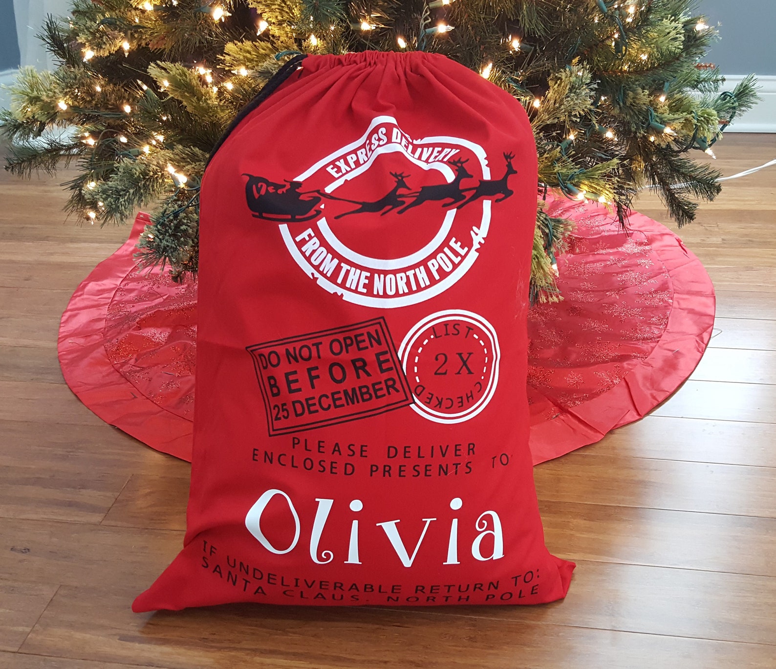 Santa Sack Red With Sleigh Santa Sack Christmas Gift | Etsy