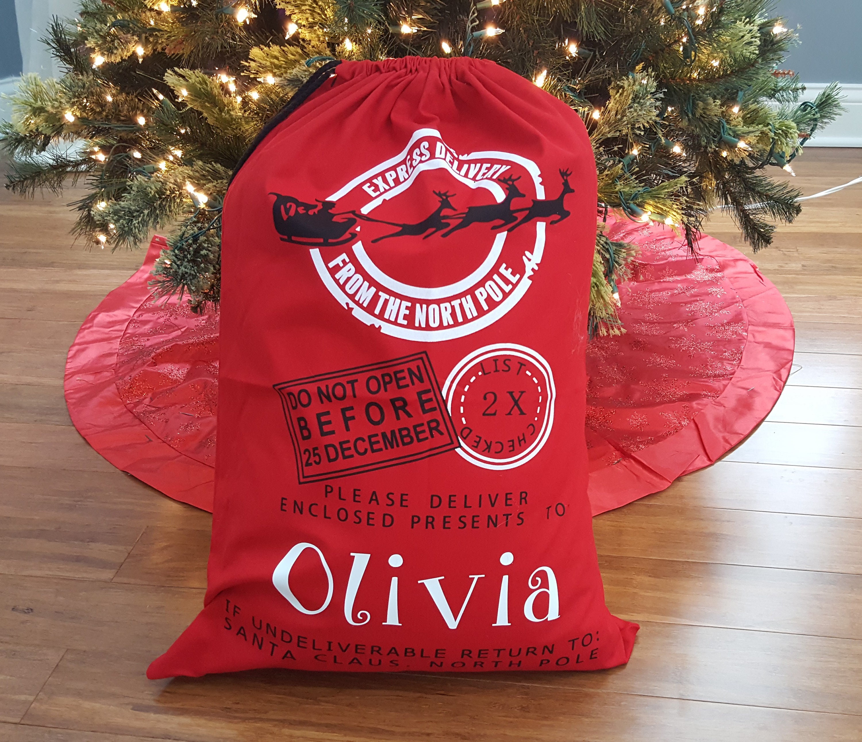 Santa Sack Red With Sleigh Santa Sack Christmas Gift | Etsy