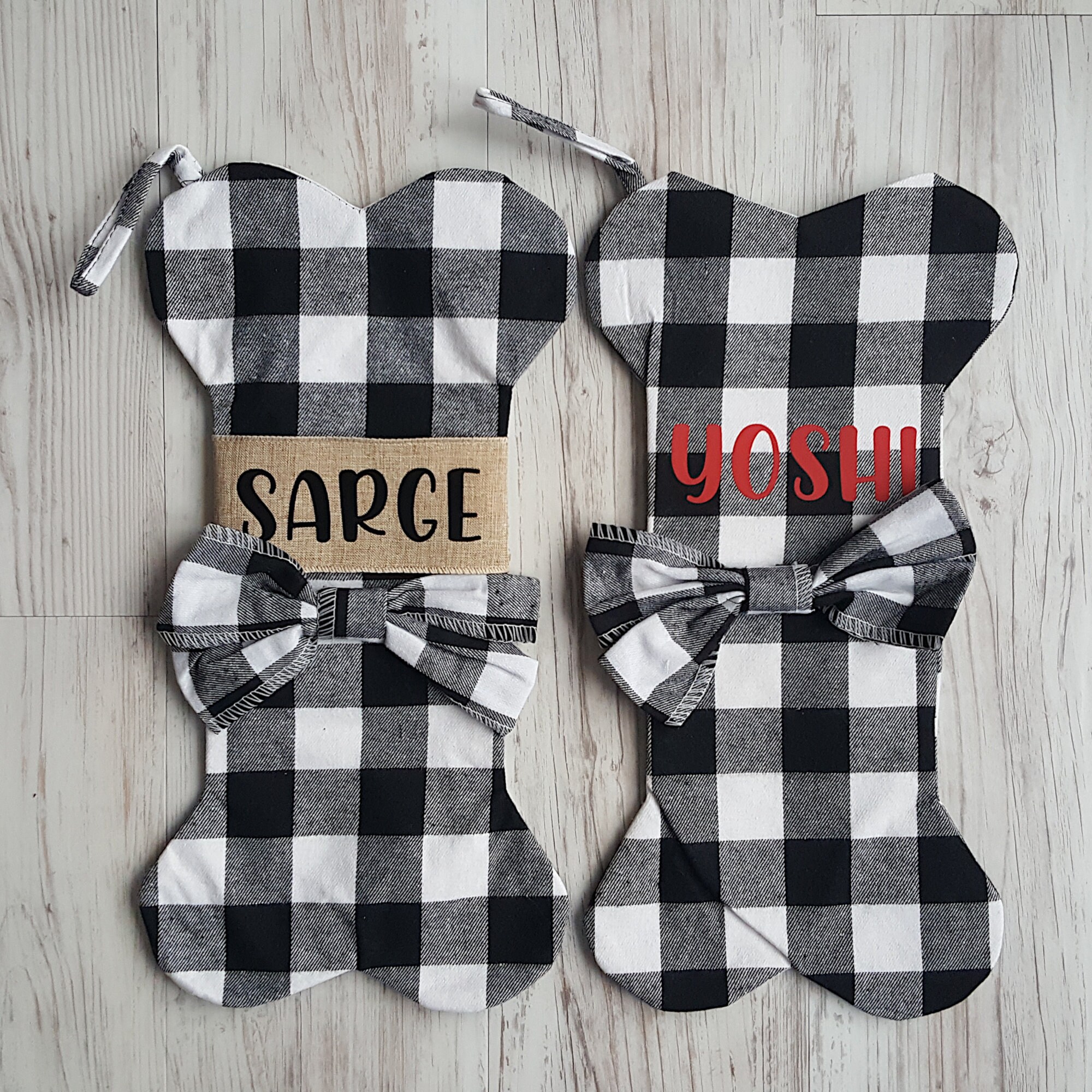 Dog Stocking Personalized Christmas, Black White Buffalo Check Dog Bone ...