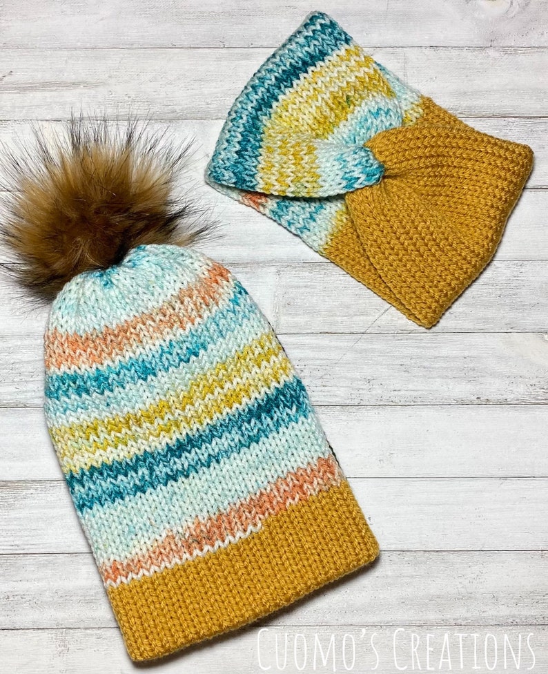 Knitted Beanie and Headband Bundle, the Struggle is Teal Knitted Ear ...