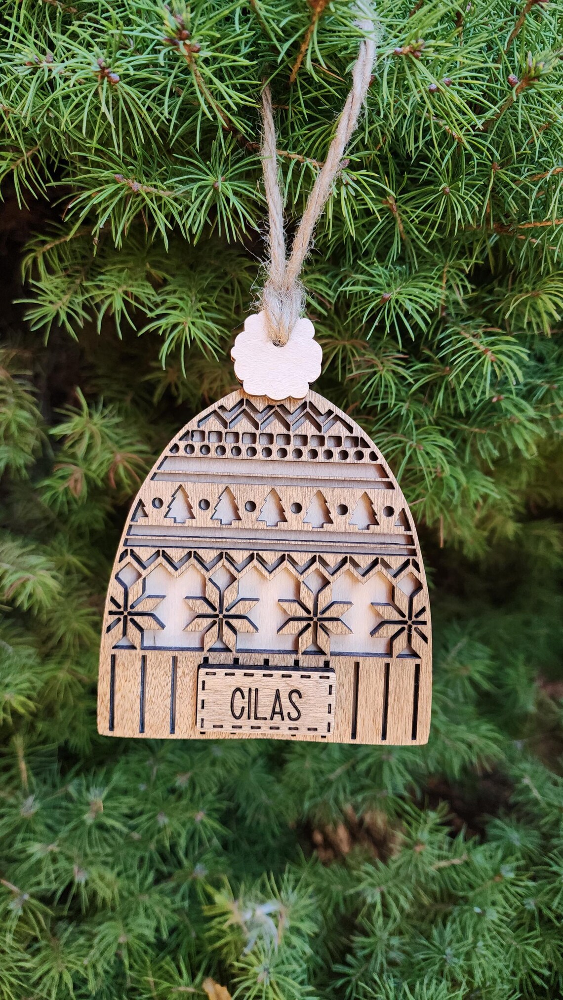 Personalized Nordic Winter Hat Beanie Toque Ornament: Selburose Wood ...