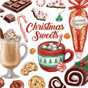 Christmas Sweets Clipart. Watercolor Candy Clip Art. Chocolate, Candy ...