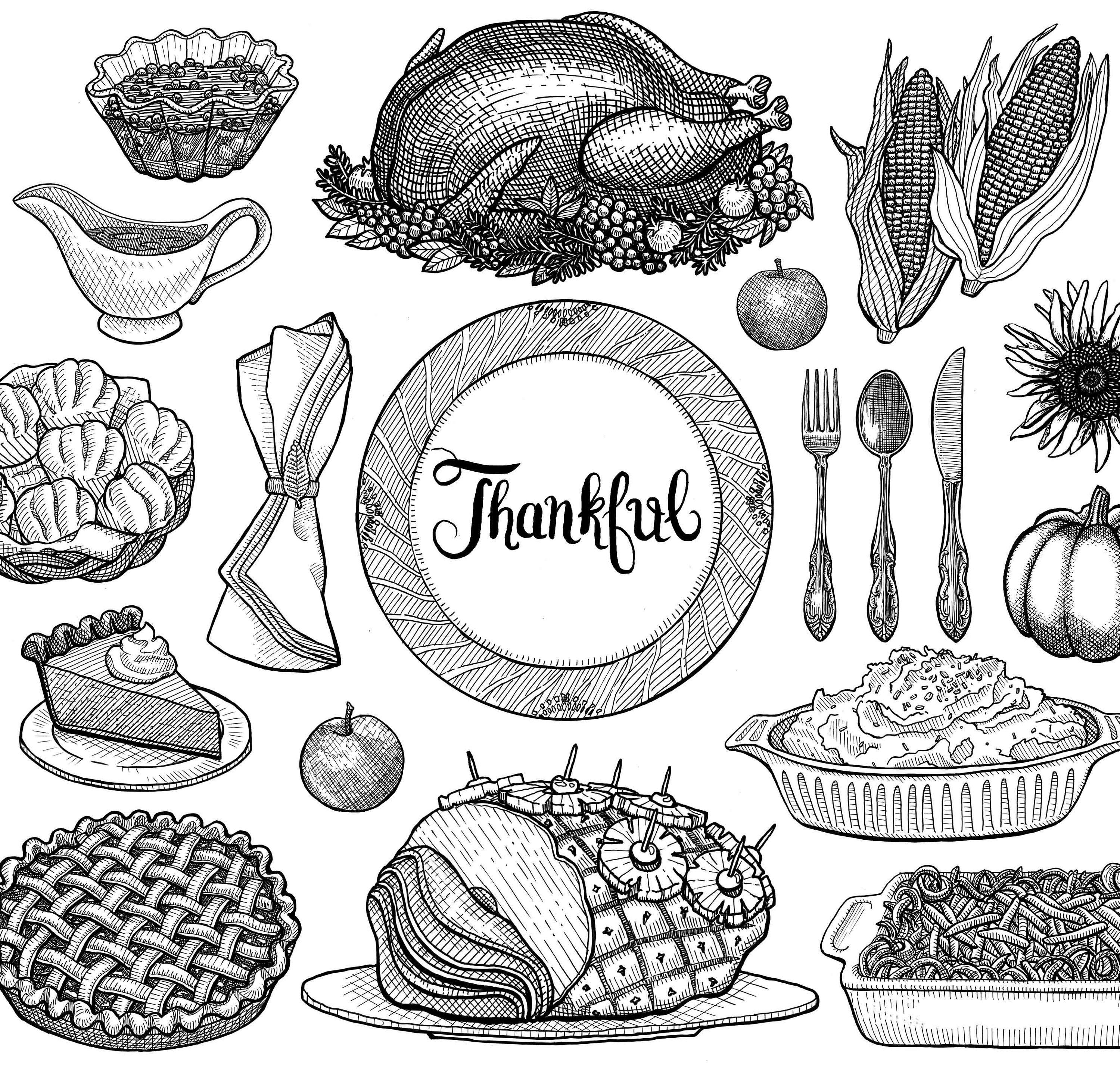 Thanksgiving Dinner Table Clipart Black And White