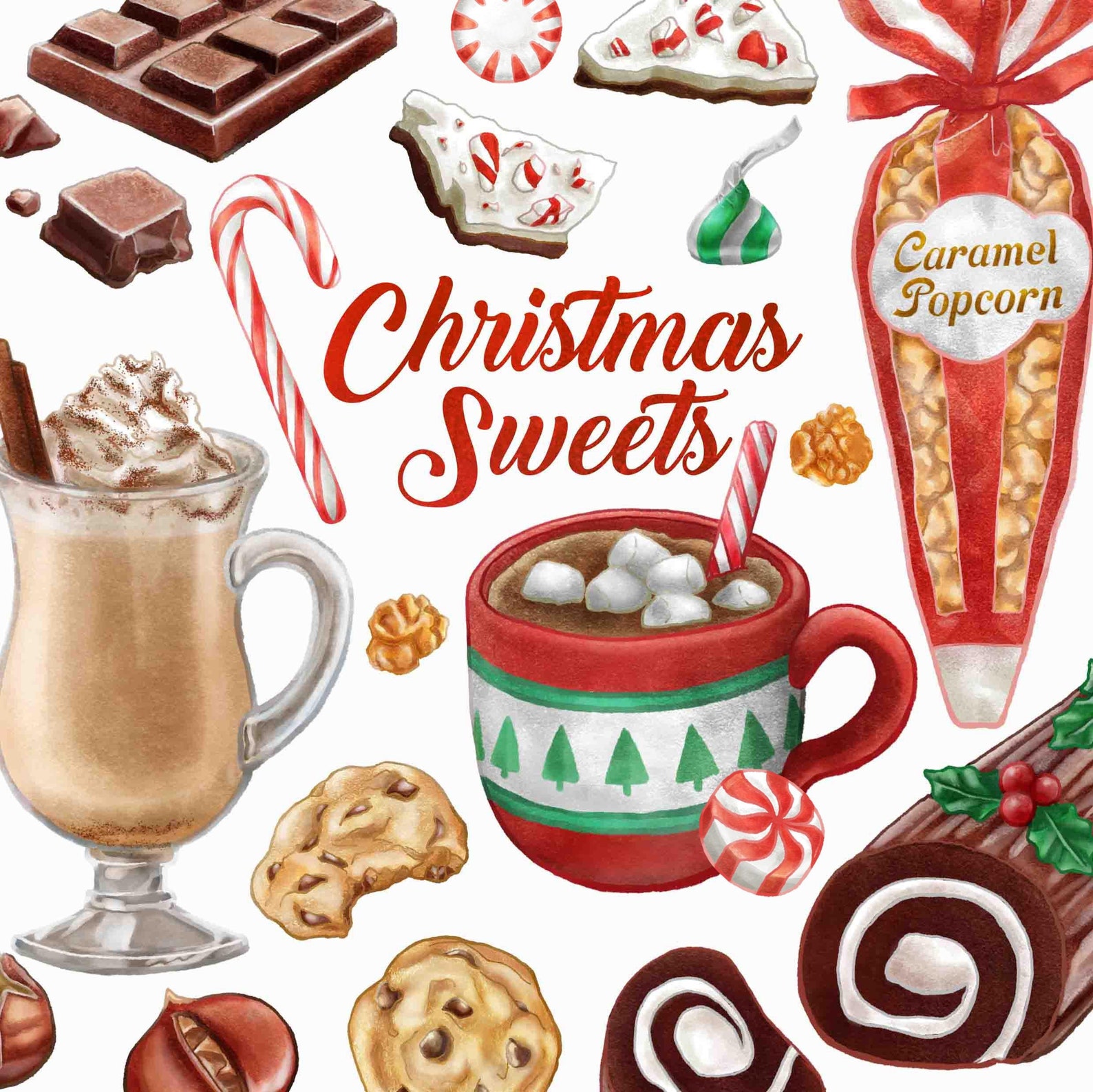 Christmas Sweets Clipart. Watercolor Candy Clip Art. - Etsy
