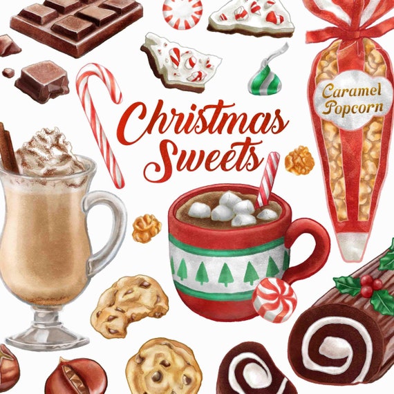 Christmas Sweets Clipart. Watercolor Candy Clip Art. - Etsy