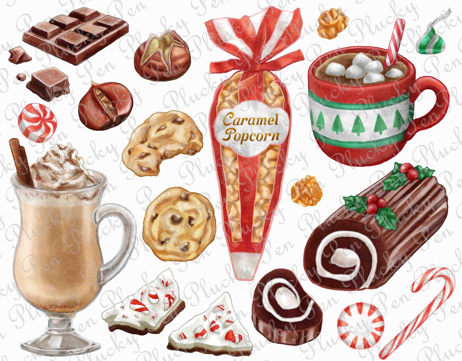 Christmas Sweets Clipart. Watercolor Candy Clip Art. - Etsy